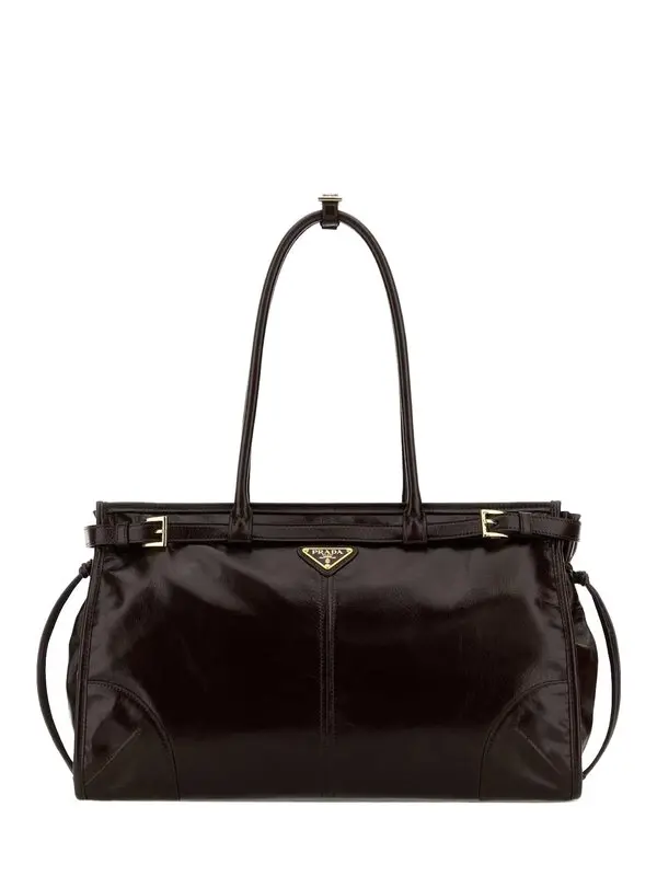 Prada Leather Shoulder Bag With Golden Metal Finishing - Brown