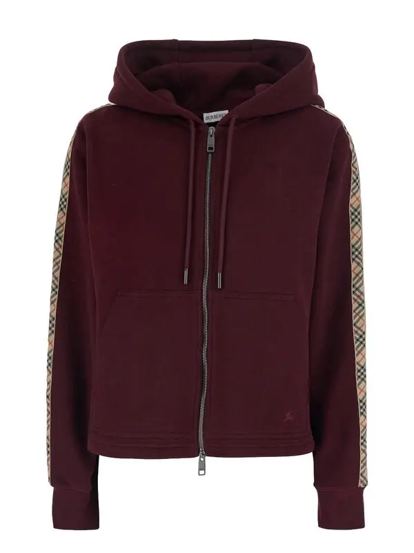 Burberry Bordeaux Cotton Sweatshirt With Ekd Embroidery And Check Motif - Multicolor