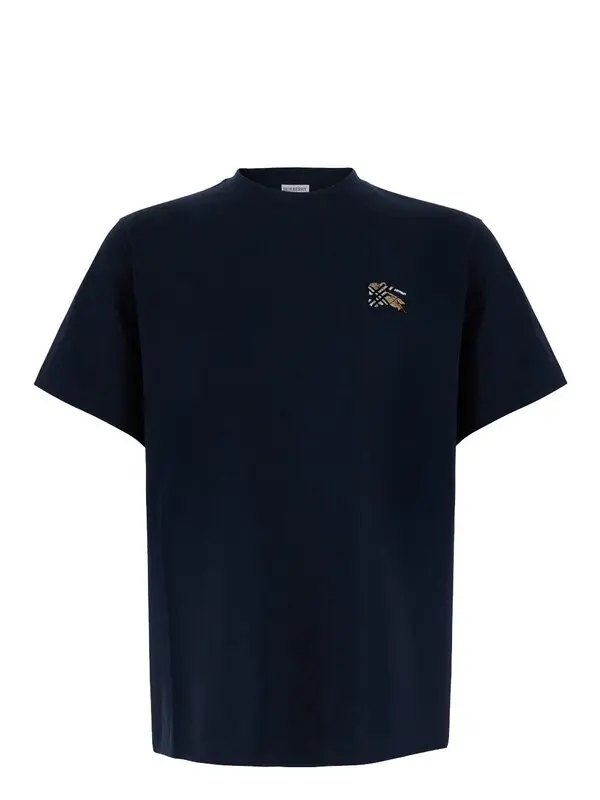Burberry Blue T-shirt With Ekd Logo Embroidered On The Front In Cotton For - Multicolor