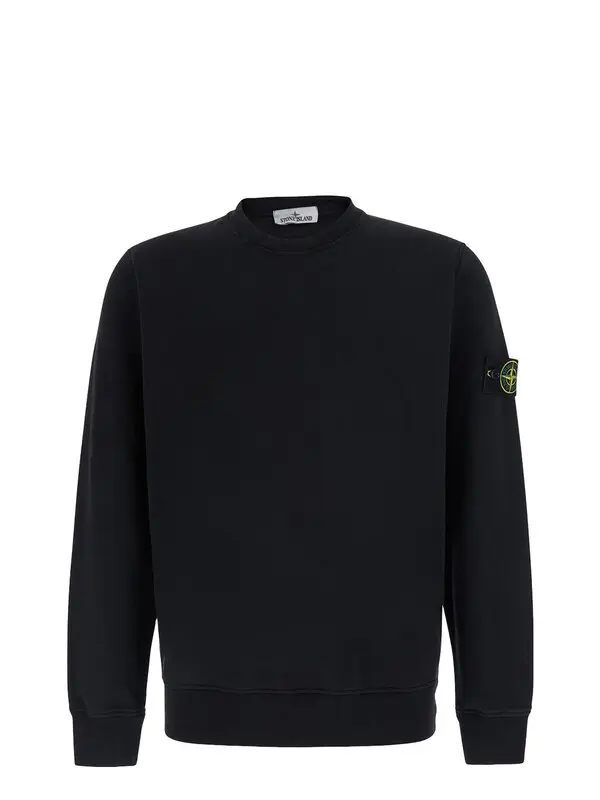 Stone Island Crewneck Sweatshirt With Logo Patch - Black