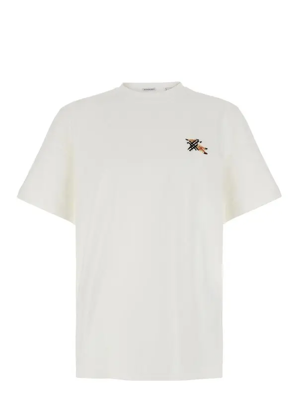 Burberry White T-shirt With Embroidered Ekd Logo On The Front In Cotton For - Multicolor