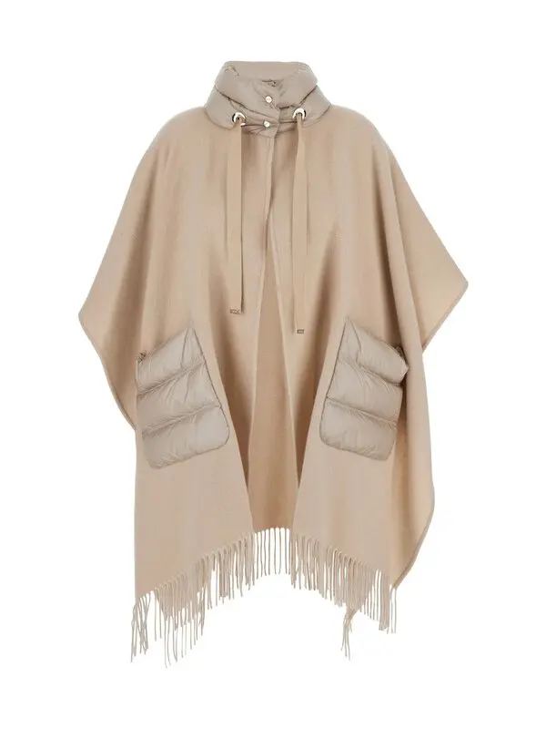 Herno Poncho With High Collar And Two Pockets - Cream