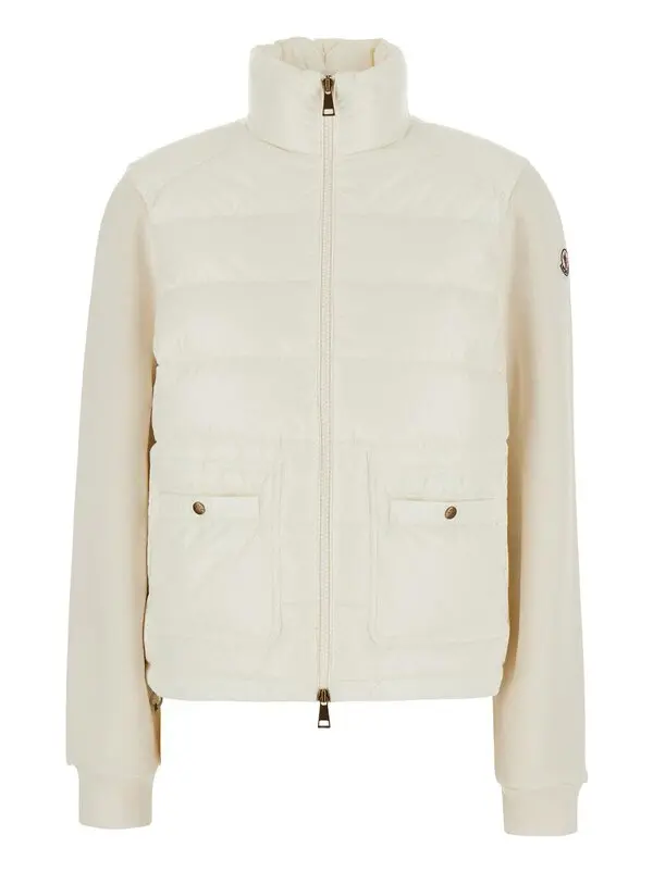 Moncler High-neck Cardigan With Quilted Front And Logo Patch - Multicolor