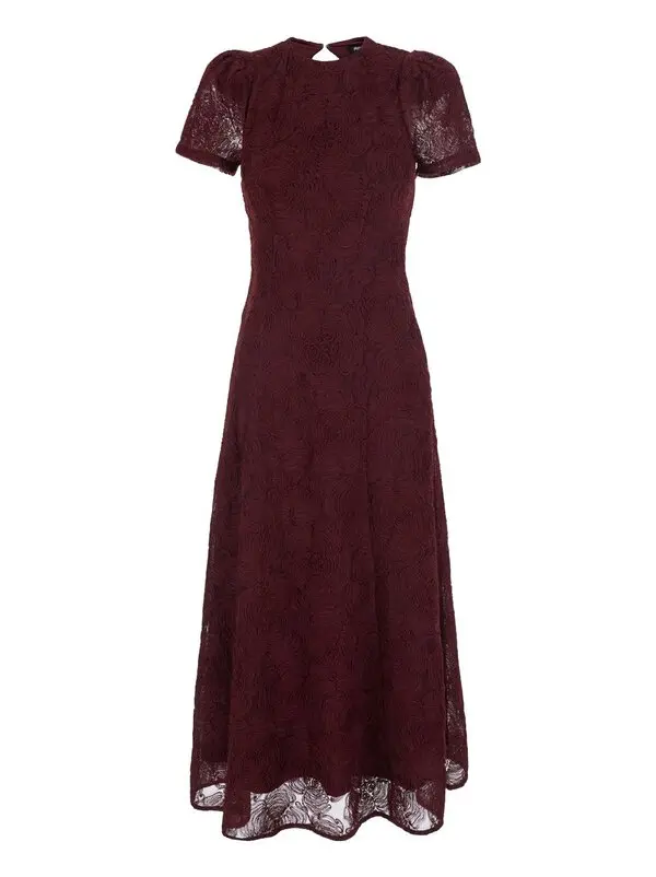 ROTATE BY BIRGER CHRISTENSEN Bordeaux Embroidered Long Dress With Flared Skirt - Multicolor