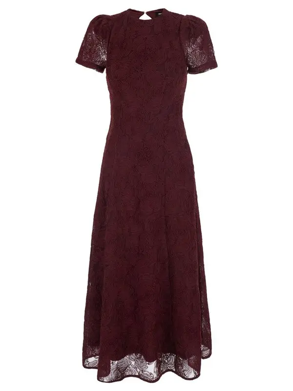 ROTATE BY BIRGER CHRISTENSEN Bordeaux Embroidered Long Dress With Flared Skirt - Multicolor