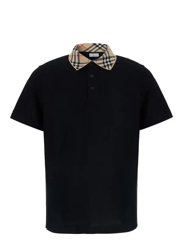 Burberry Evan' Black Polo Shirt With Check Motif Collar In Cotton For - Multicolor