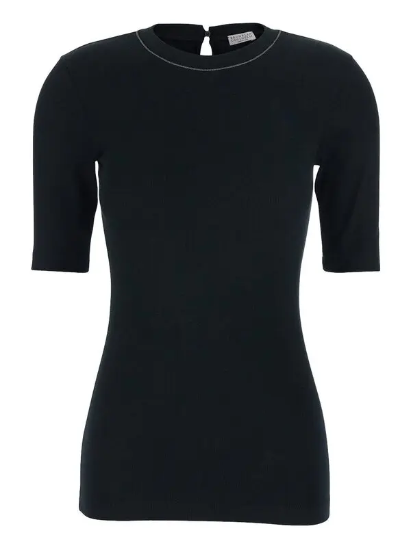 Brunello Cucinelli Cotton T-shirt With Three-quarter Sleeves - Black
