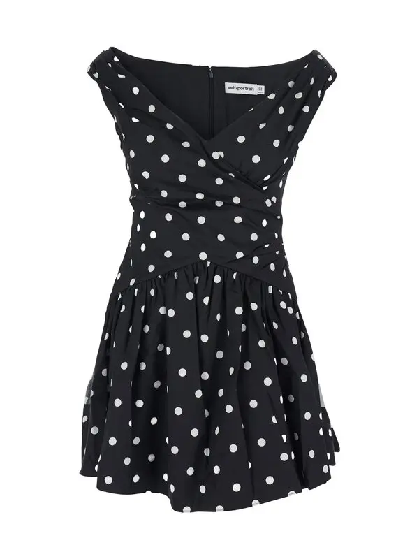 SELF-PORTRAIT Polka Dot Cotton Dress With Flared Skirt - Multicolor