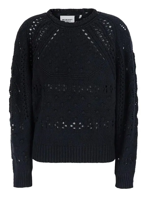Isabel Marant Étoile Crew Neck Wool Sweater With Perforated Design - Black
