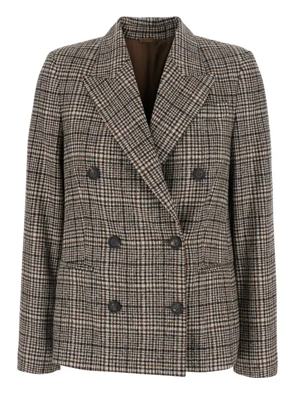 Brunello Cucinelli Wool Double-breasted Jacket With Peak Lapel And Check Motif - Multicolor
