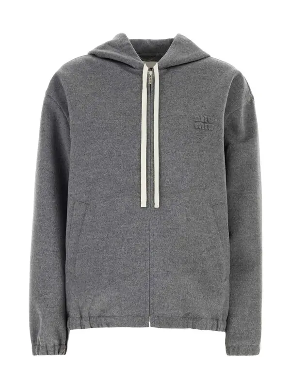 Miu Miu Wool Blend Jacket With Drawstring Hood - Gray