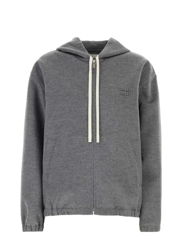 Miu Miu Wool Blend Jacket With Drawstring Hood - Gray