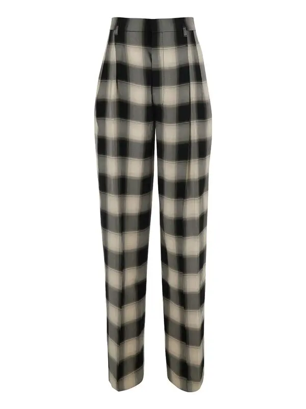 Phoebe Philo Pleated Check Motif Viscose Trousers - Multicolor
