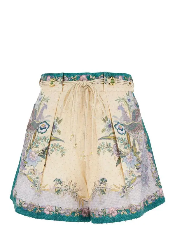 Zimmermann Indra Linen Shorts With Floral Motif - Multicolor