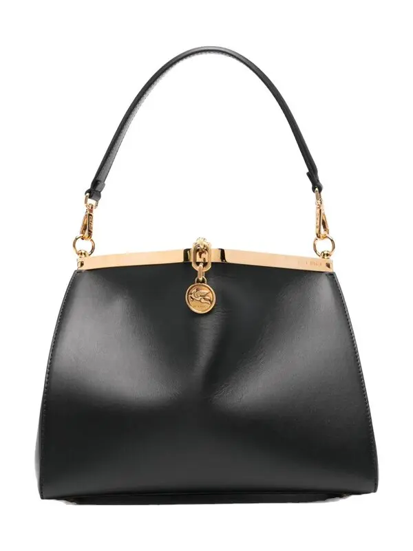 Etro Medium Leather Sailing Tote Bag With Pegasus Detail - Black