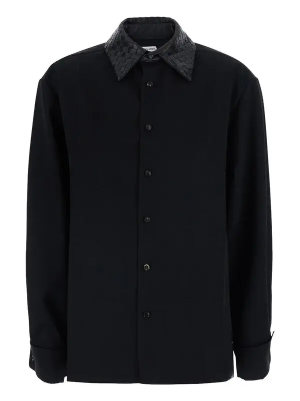 Bottega Veneta Wool Shirt With Intreccio Collar - Multicolor