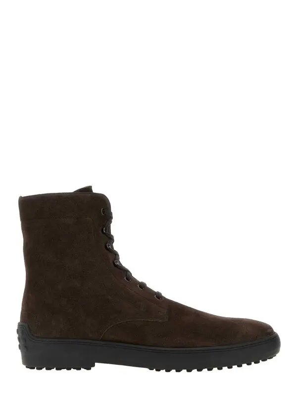 TOD'S Dark Suede Lace-up Combat Boots - Brown