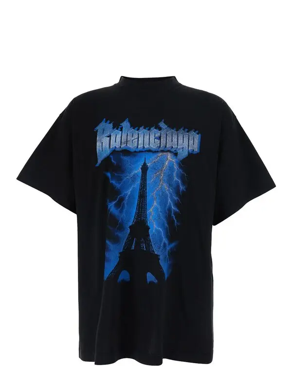 Balenciaga Fulmine" Graphic Print T-shirt - Black