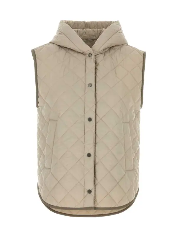 Brunello Cucinelli Sleeveless Quilted Jacket With Hood - Brown
