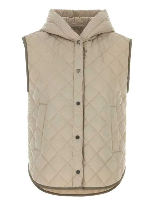 Brunello Cucinelli Sleeveless Quilted Jacket With Hood - Brown