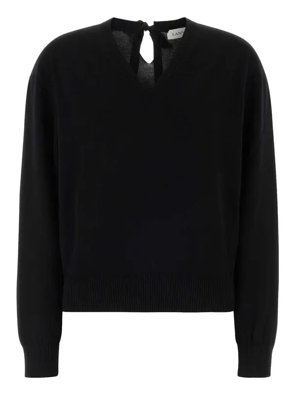 LANVIN Black Wool Blend Sweater With Back Tie Detail - Orange