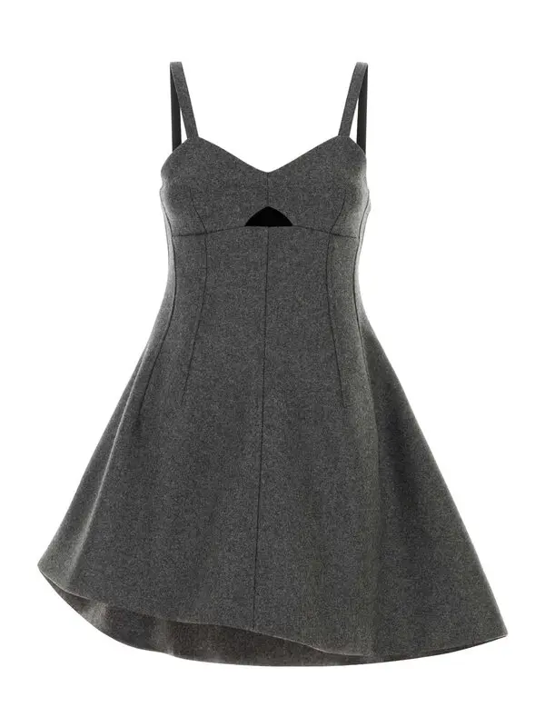 JIL SANDER Dark Grey Wool Mini Dress With Cut-out Detail - Gray