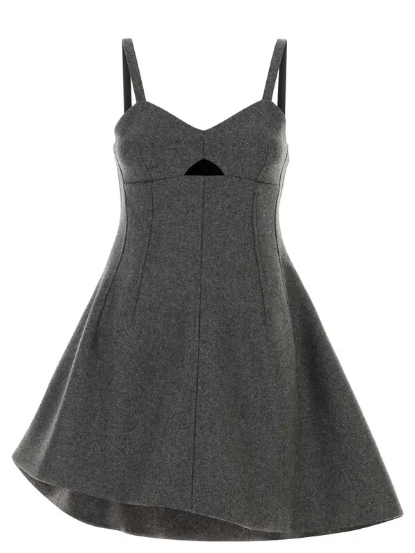 JIL SANDER Dark Grey Wool Mini Dress With Cut-out Detail - Gray