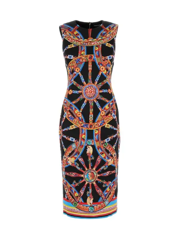 Dolce & Gabbana Printed Viscose And Silk Blend Sheath Dress - Red