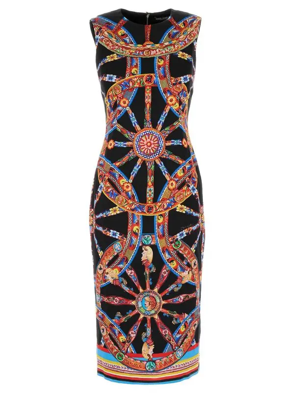Dolce & Gabbana Printed Viscose And Silk Blend Sheath Dress - Red