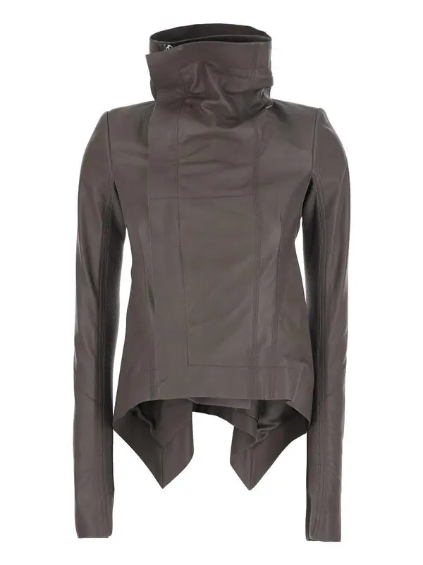 Rick Owens High Collar Asymmetrical Leather Jacket - Multicolor
