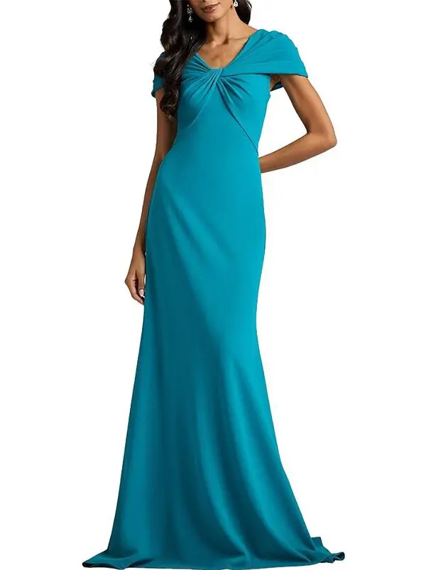 Tadashi Shoji Rafner Twisted Neck Gown - Deep Aqua
