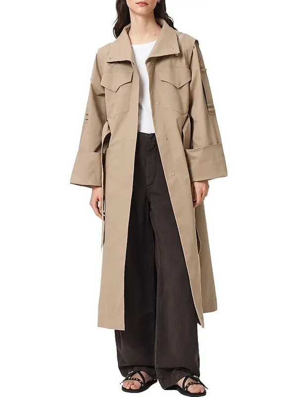 ALLSAINTS Clayton Stand Collar Trench Coat - Cement Gray