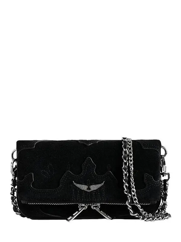 Zadig&Voltaire Rock Mini Suede Clutch With Chain Strap - Black