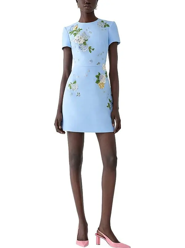 Carolina Herrera Embroidered Back Bow Mini Dress - Cloudy Blue