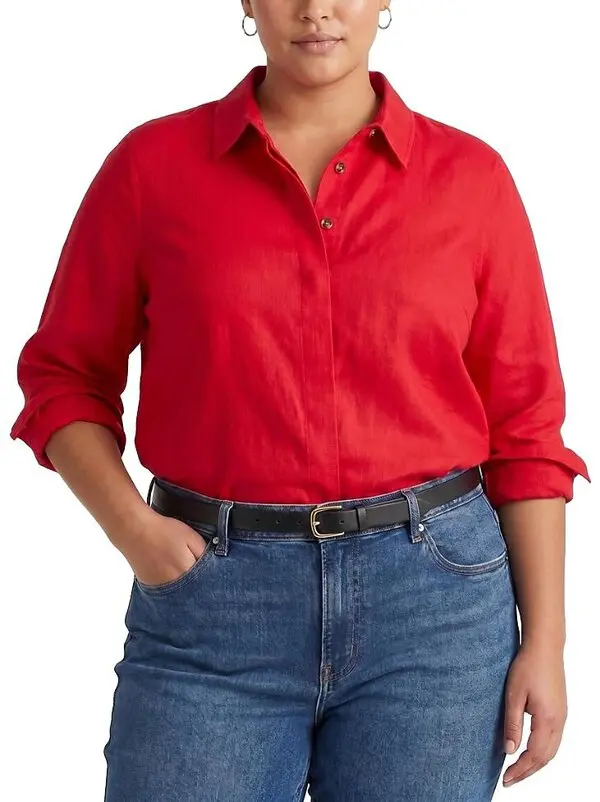 Universal Standard Stretch Linen Shirt - Brilliant Red