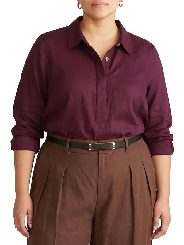 Universal Standard Elbe Popover Stretch Linen Shirt - Acai