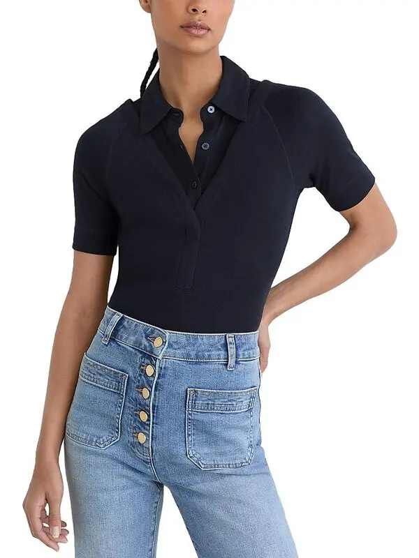 REISS Shona Collared Knit Top - Navy