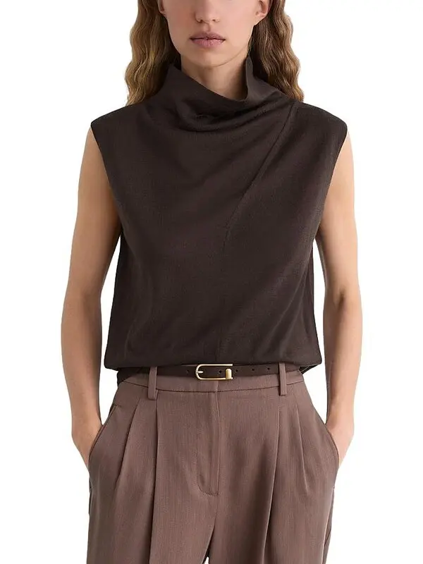 REISS Honey Wool Slouchy Top - Chocolate