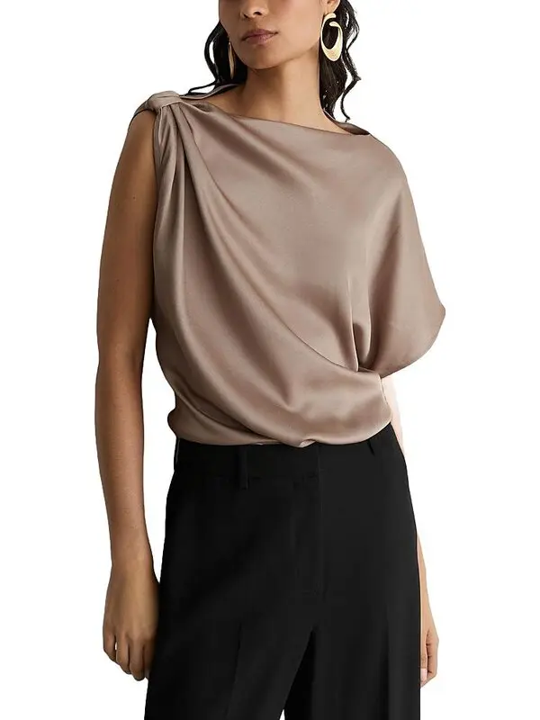 REISS Asymmetric Draped Top - Champagne