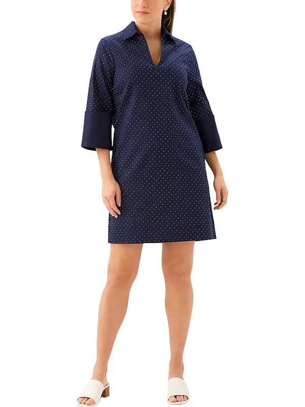 Karen Kane Collared Printed Dress - Navy