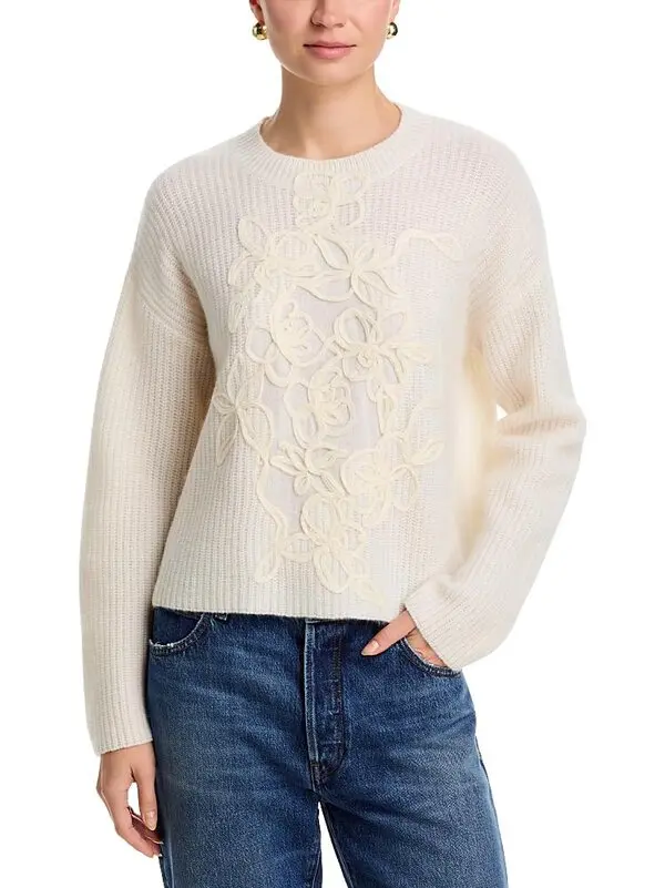 Bloomingdale'S Embroidered Crewneck Sweater - Ivory