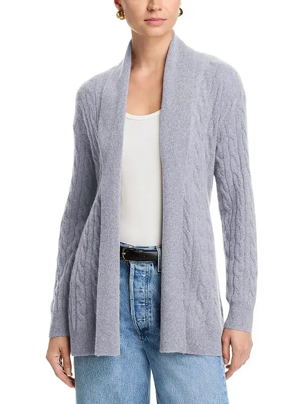 Bloomingdale'S Tie Waist Cable Cardigan - Medium Grey