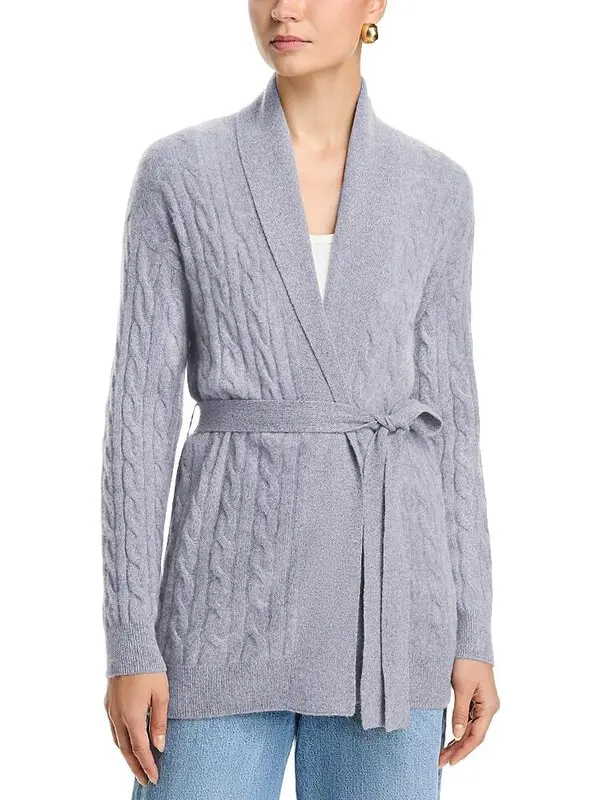 Bloomingdale'S Tie Waist Cable Cardigan - Medium Grey