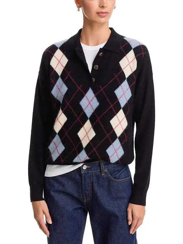 Bloomingdale'S Argyle Polo Sweater - Black Multi