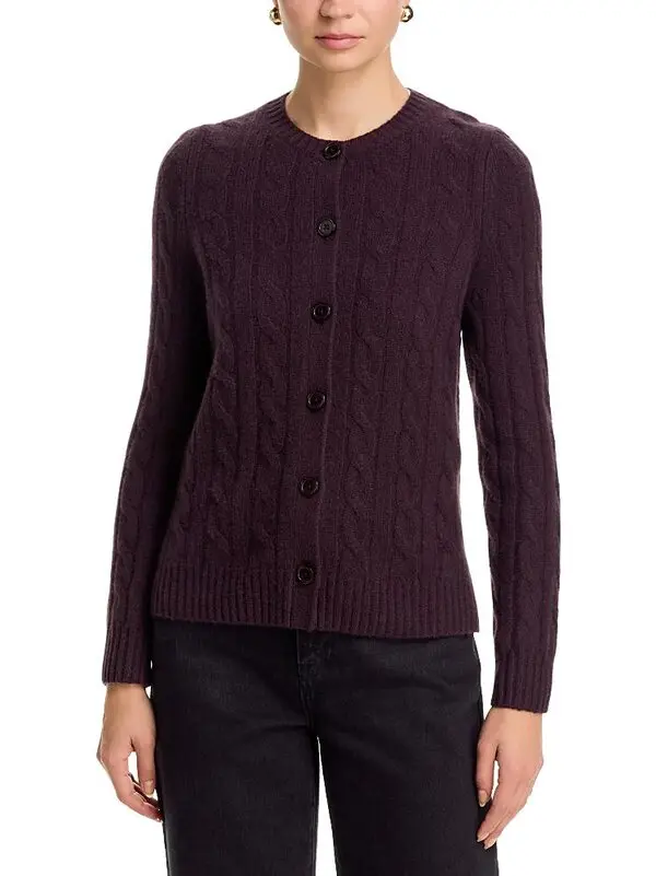 Bloomingdale'S Crewneck Cable Knit Cardigan Sweater - Dark Brown