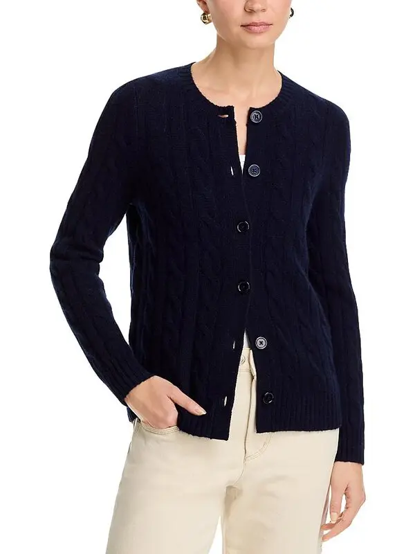 Bloomingdale'S Crewneck Cable Knit Cardigan Sweater - Navy