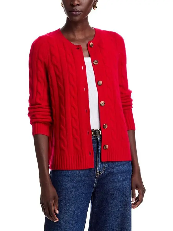 Bloomingdale'S Crewneck Cable Knit Cardigan Sweater - Scarlet