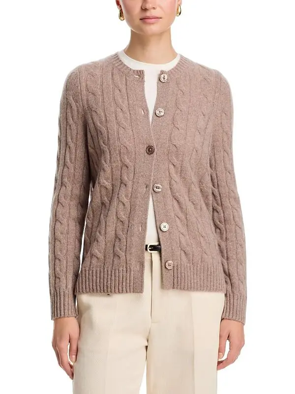 Bloomingdale'S Crewneck Cable Knit Cardigan Sweater - Sesame