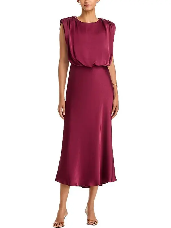 TOCCIN Flora Sleeveless Blouson Silky Satin Dress - Wine