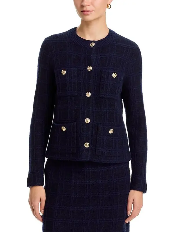 Bloomingdale'S Mosaic Check" Button-front Cardigan - Black/navy